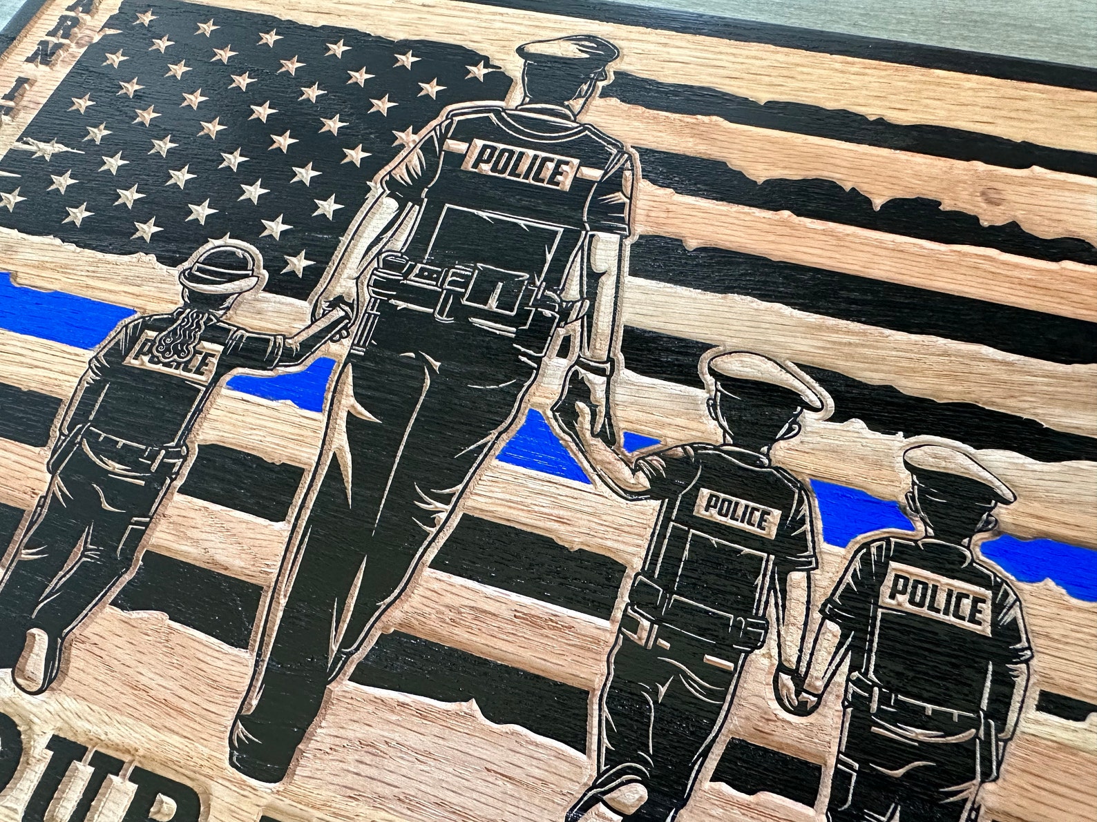 Carved Wood Police Officer Sign, Dad American Flag Thin Blue Line ...