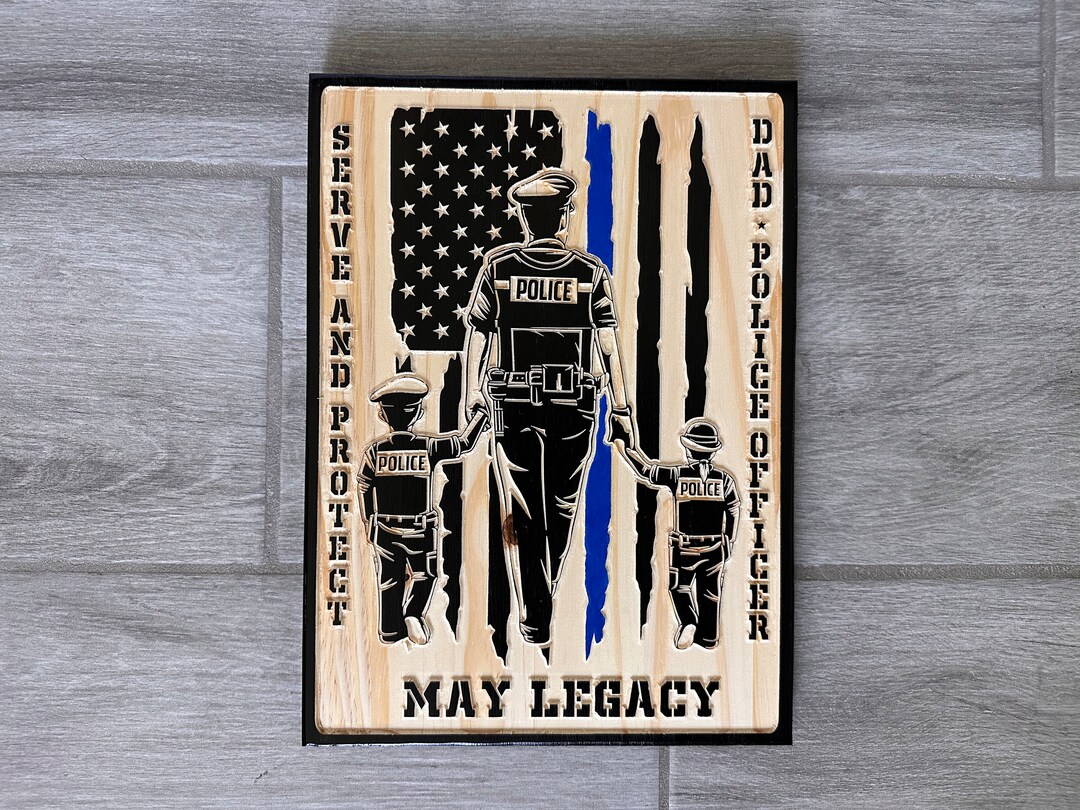Carved Wood Police Officer Sign, Dad American Flag Thin Blue Line ...