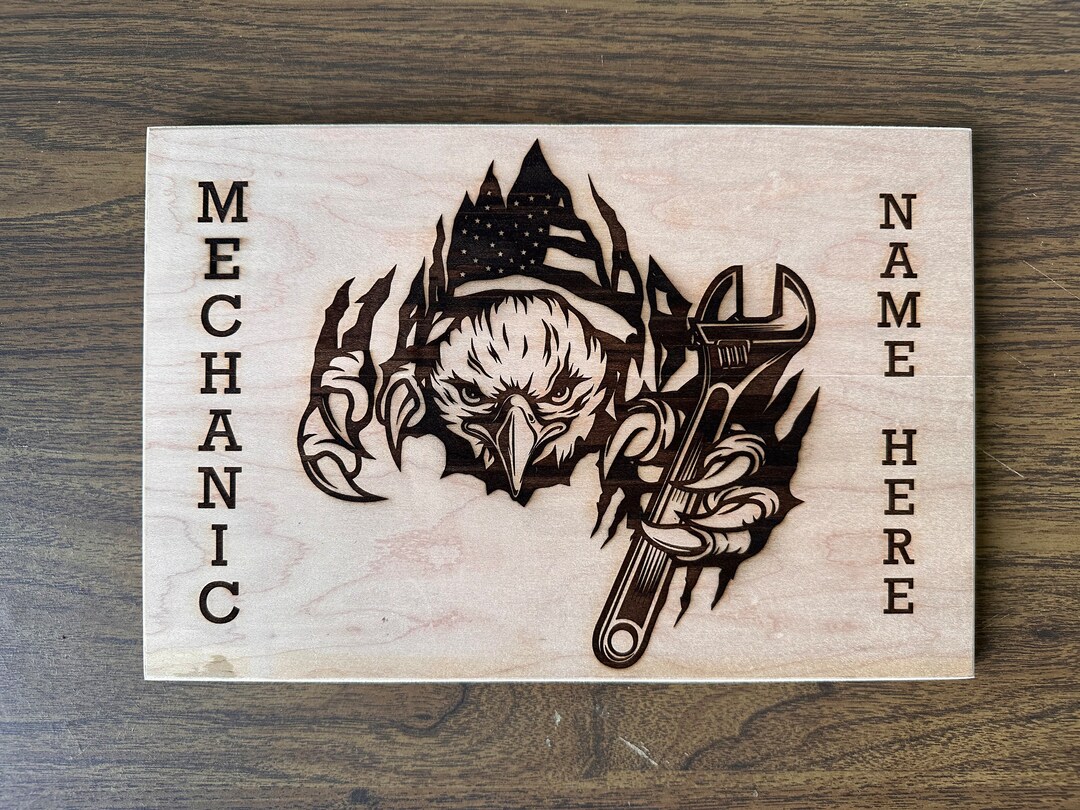 Wood Mechanic Laser Engraved Sign, Technician Machinist American Flag ...