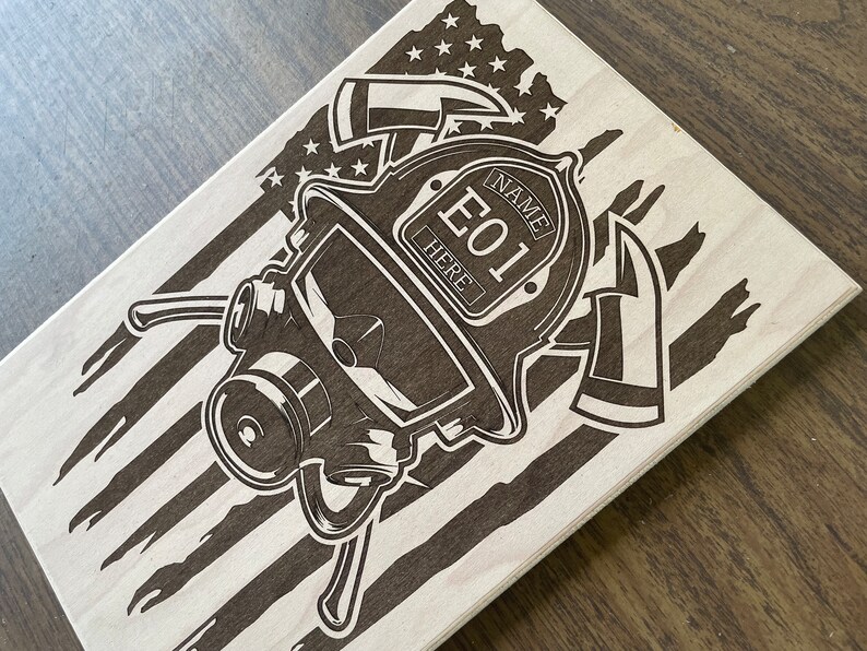 Wood Firefighter Laser Engraved Sign Helmet American Flag - Etsy