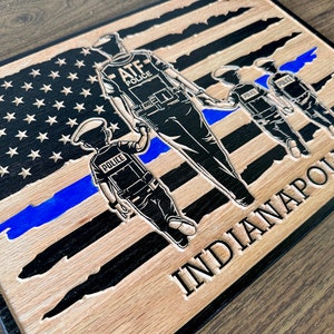 Carved Wood ATF Police Officer Sign, Dad American Flag Thin Blue Line ...
