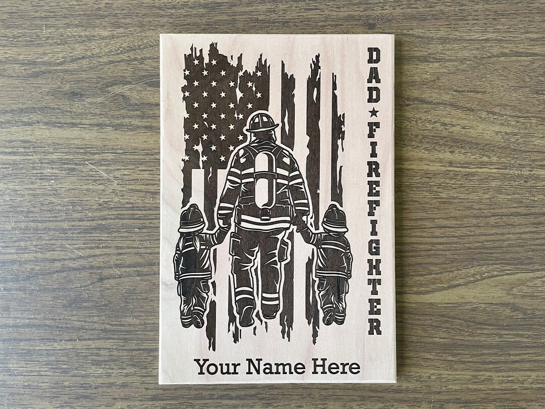 Wood Firefighter Laser Engraved Sign, American Flag Thin Red Line ...