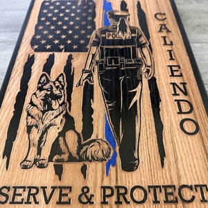 Carved Wood Police Officer Sign, Female K9 Dog US Flag Thin Blue Line ...