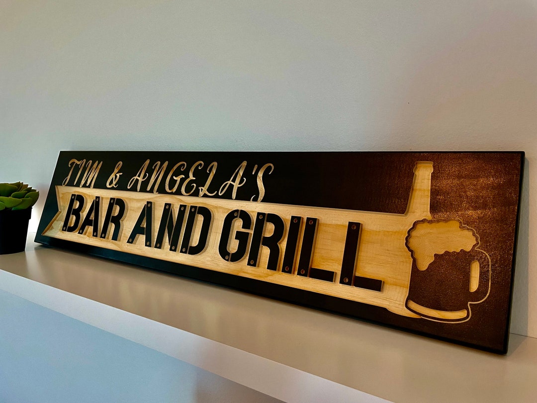 Personalized Outdoor/backyard Bar and Grill Sign - Carved Wood Stained ...