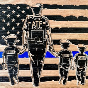 Carved Wood ATF Police Officer Sign, Dad American Flag Thin Blue Line ...
