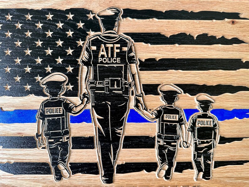 Carved Wood ATF Police Officer Sign, Dad American Flag Thin Blue Line ...
