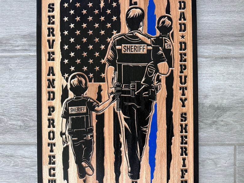 Carved Wood Deputy Sheriff Sign, Dad American Flag Thin Blue Line ...