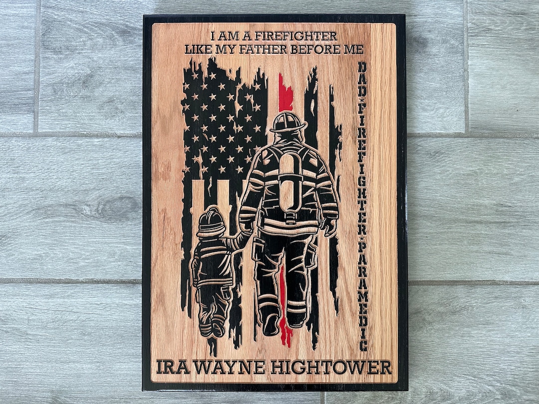 Carved Wood Firefighter Sign, American Flag Thin Red Line, Personalized ...