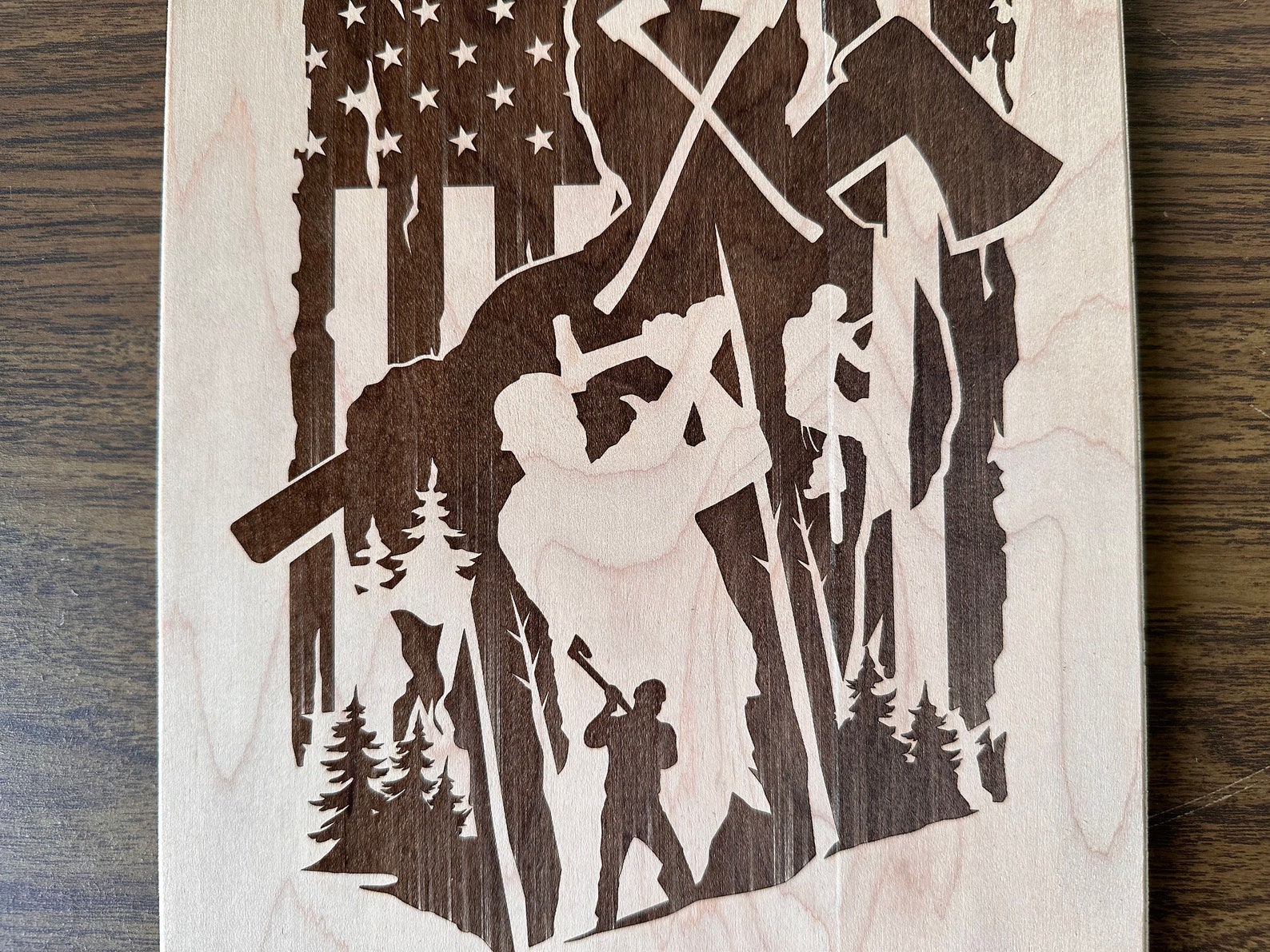 Wood Lumberjack Laser Engraved Sign, Woodchopper Logger American Flag ...