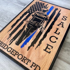 Carved Wood Police Officer Sign, Female US Flag Thin Blue Line ...