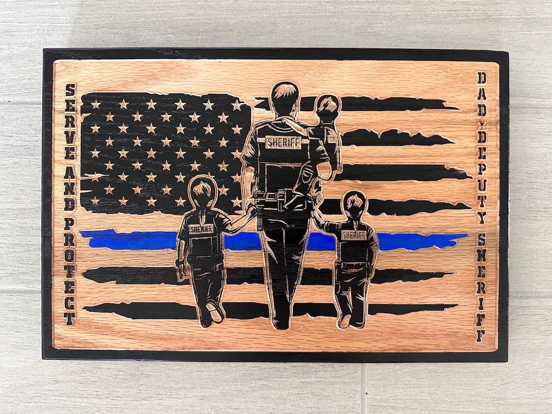 Carved Wood Police Officer Sign, Dad American Flag Thin Blue Line ...
