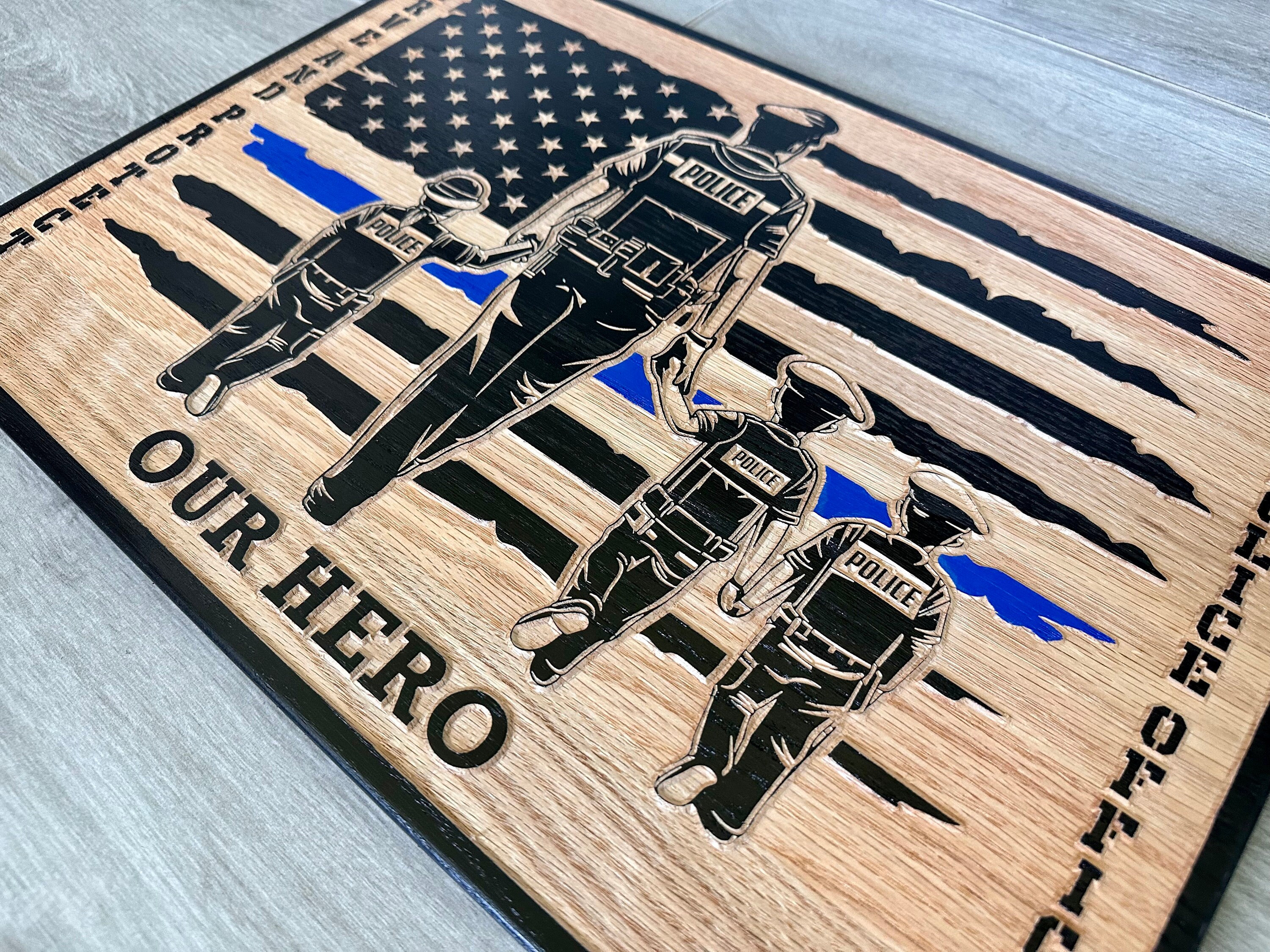 Carved Wood Police Officer Sign Dad American Flag Thin Blue - Etsy