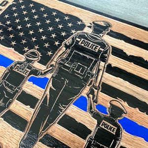 Carved Wood Police Officer Sign, Dad American Flag Thin Blue Line ...