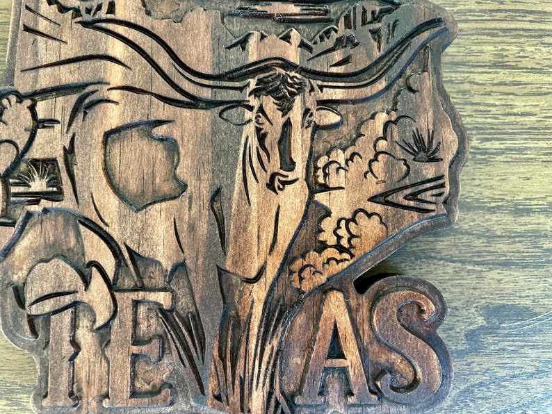 Carved Wood Texas State Wall Art, Family Travel Vacation Souvenir Gift ...