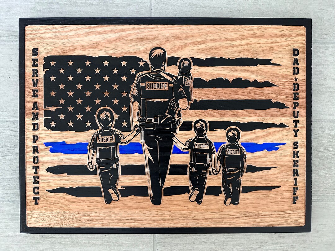 Carved Wood Police Officer Sign, Dad American Flag Thin Blue Line ...
