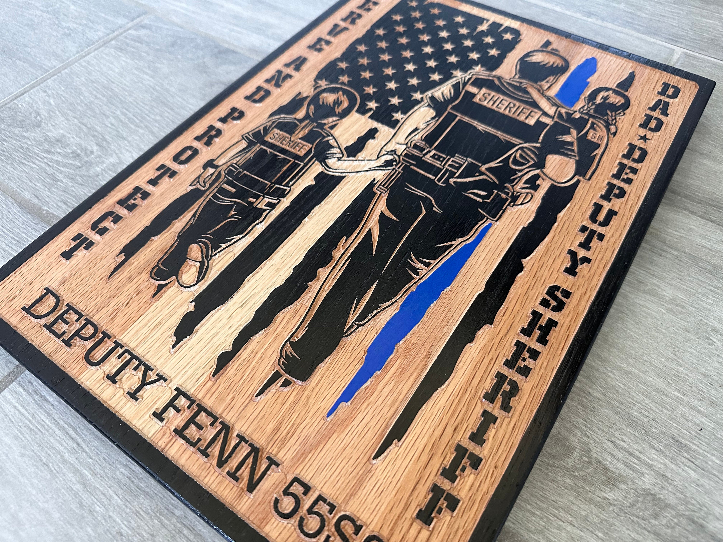 Carved Wood Deputy Sheriff Sign, Dad American Flag Thin Blue Line ...