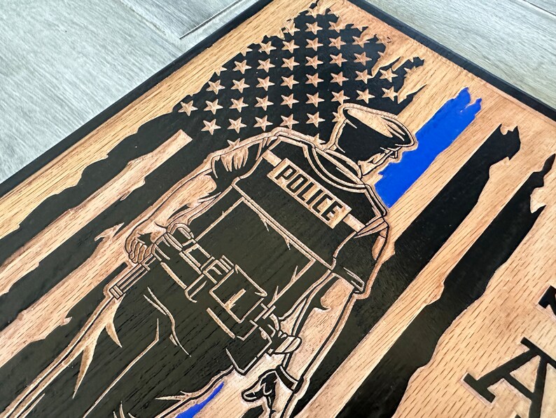 Carved Wood Police Officer Sign Male American Flag Thin Blue - Etsy