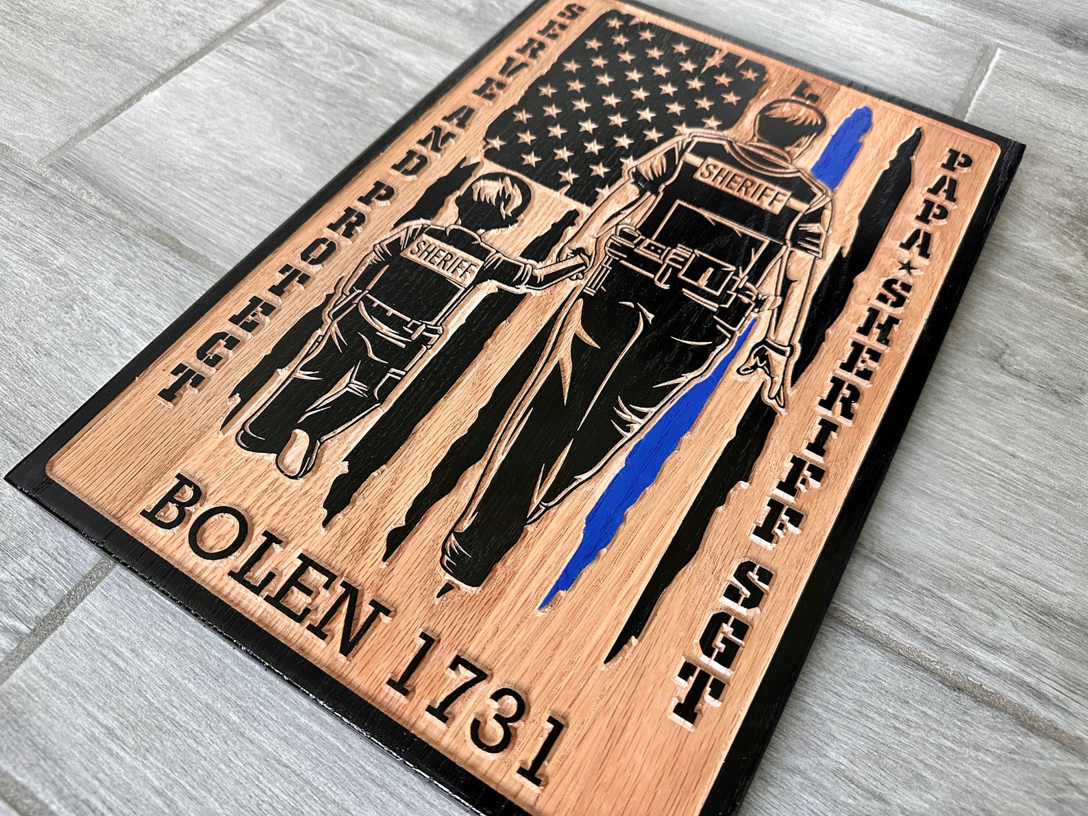 Carved Wood Deputy Sheriff Sign, Dad American Flag Thin Blue Line ...