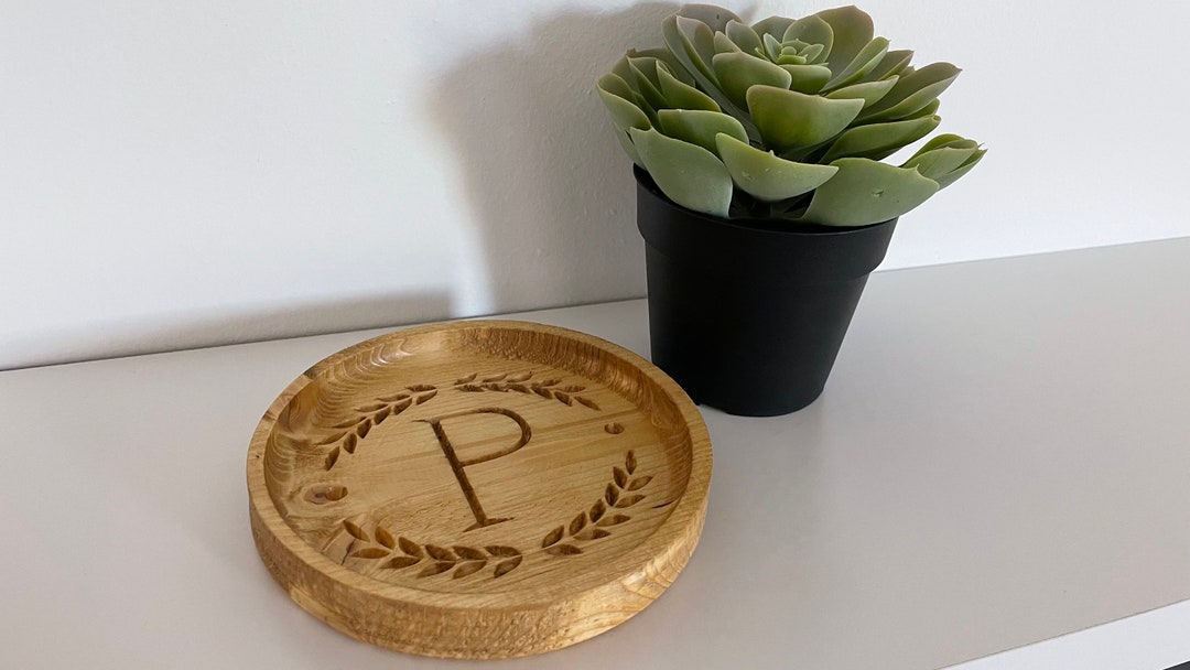 Personalized Monogram Catch All Tray - Carved Wood Stained - Birthday ...