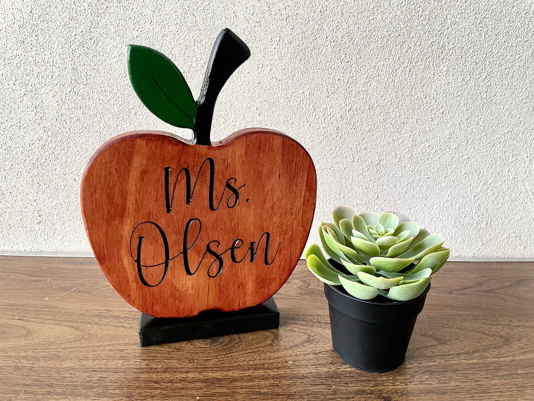 Carved Wood Teacher Apple, Personalized Classroom Gift, Birthday ...