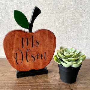 Carved Wood Teacher Apple, Personalized Classroom Gift, Birthday ...