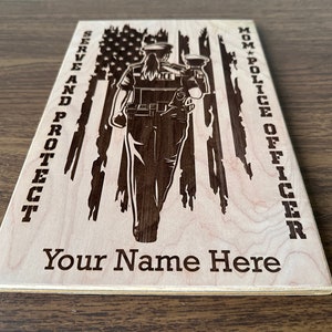 Wood Police Officer Laser Engraved Sign, Mom American Flag Thin Blue ...