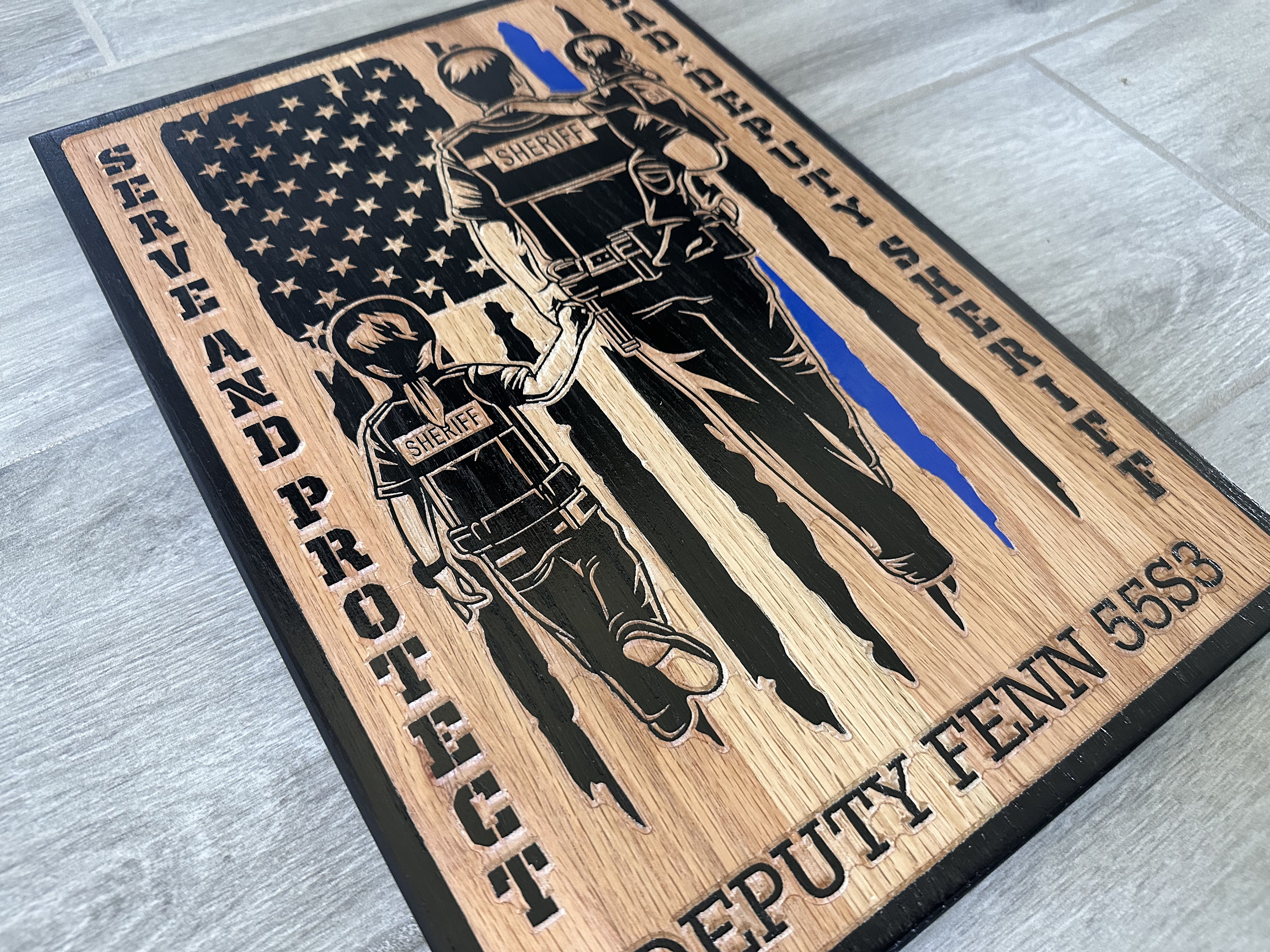 Carved Wood Deputy Sheriff Sign, Dad American Flag Thin Blue Line ...