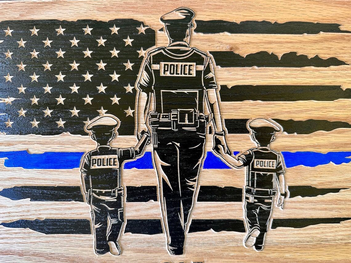 Carved Wood Police Officer Sign, Dad American Flag Thin Blue Line ...