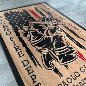 Carved Wood Firefighter Sign, American Flag Thin Red Line, Personalized ...