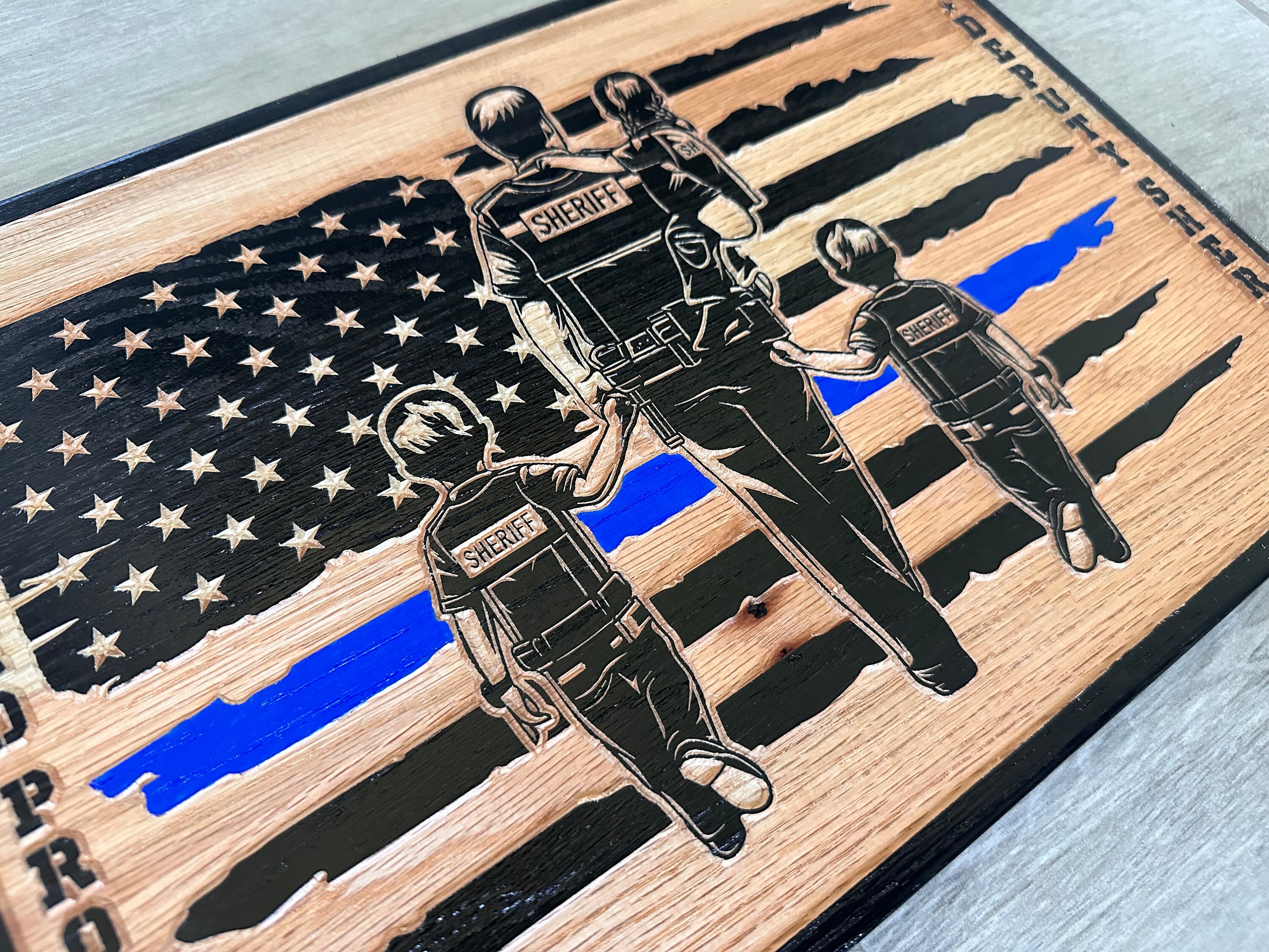 Carved Wood Deputy Sheriff Sign, Dad American Flag Thin Blue Line ...