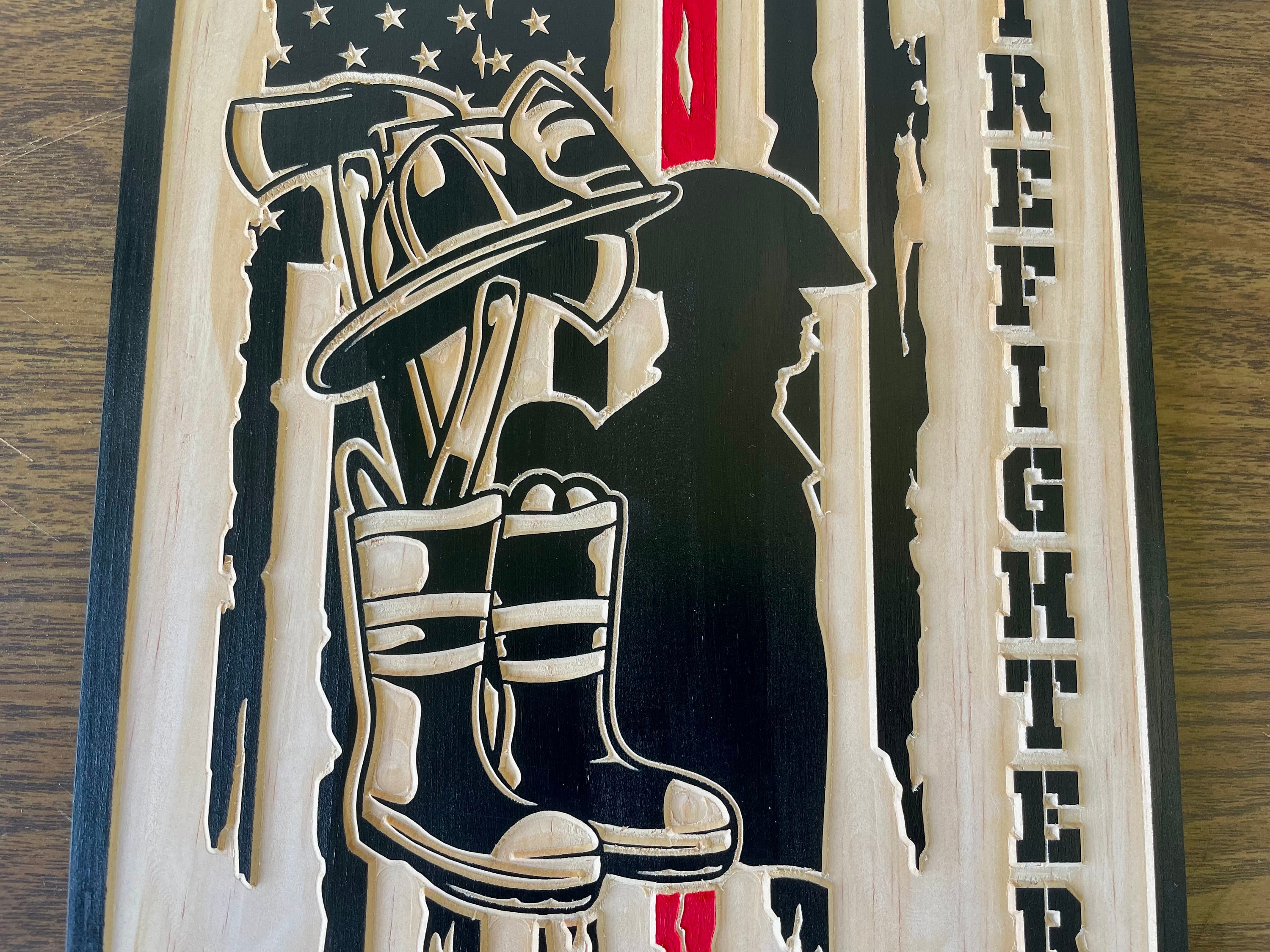 Carved Wood Firefighter Sign American Flag Thin Red Line - Etsy