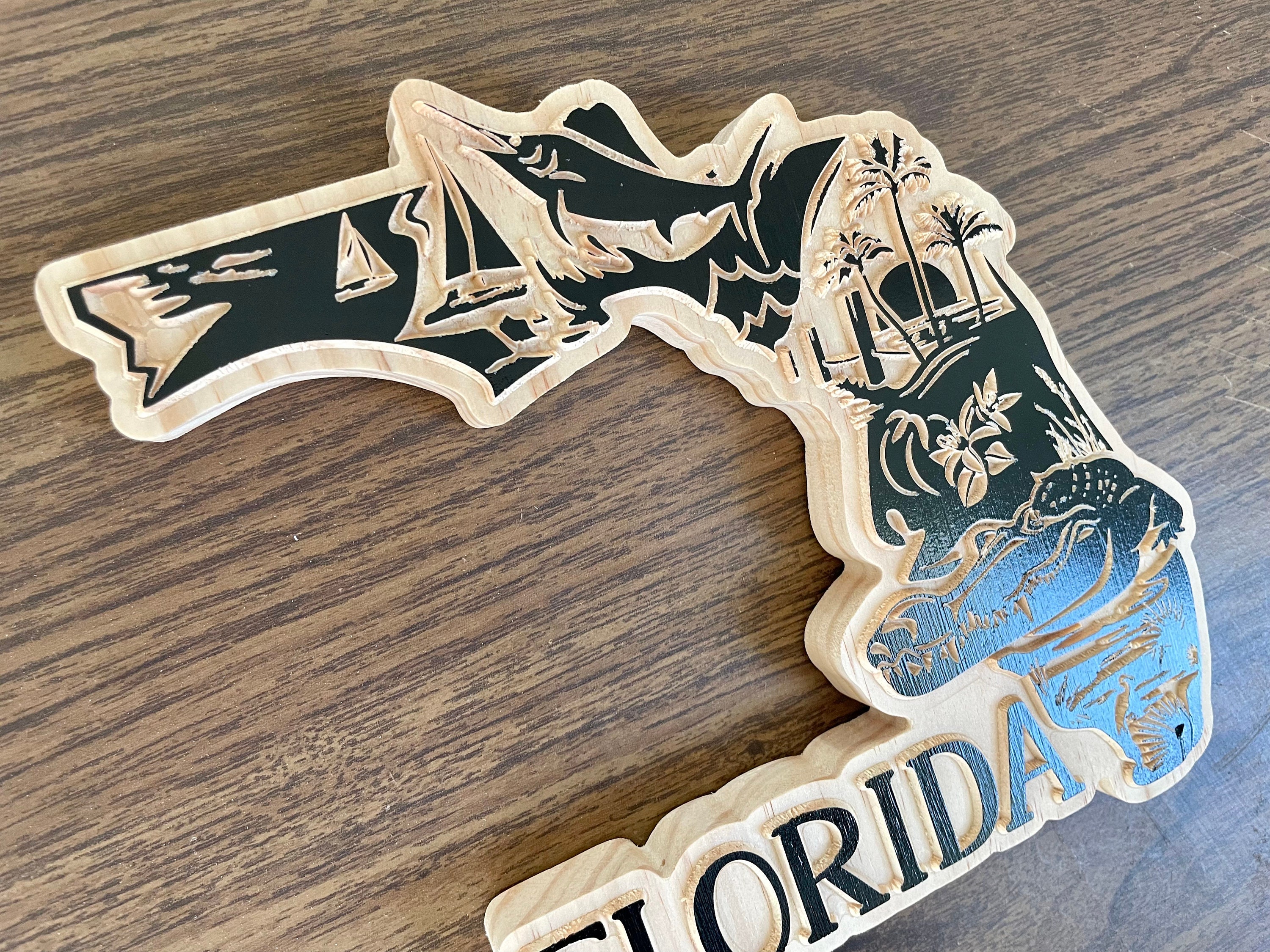 Carved Wood Florida State Wall Art, Family Travel Vacation Souvenir ...