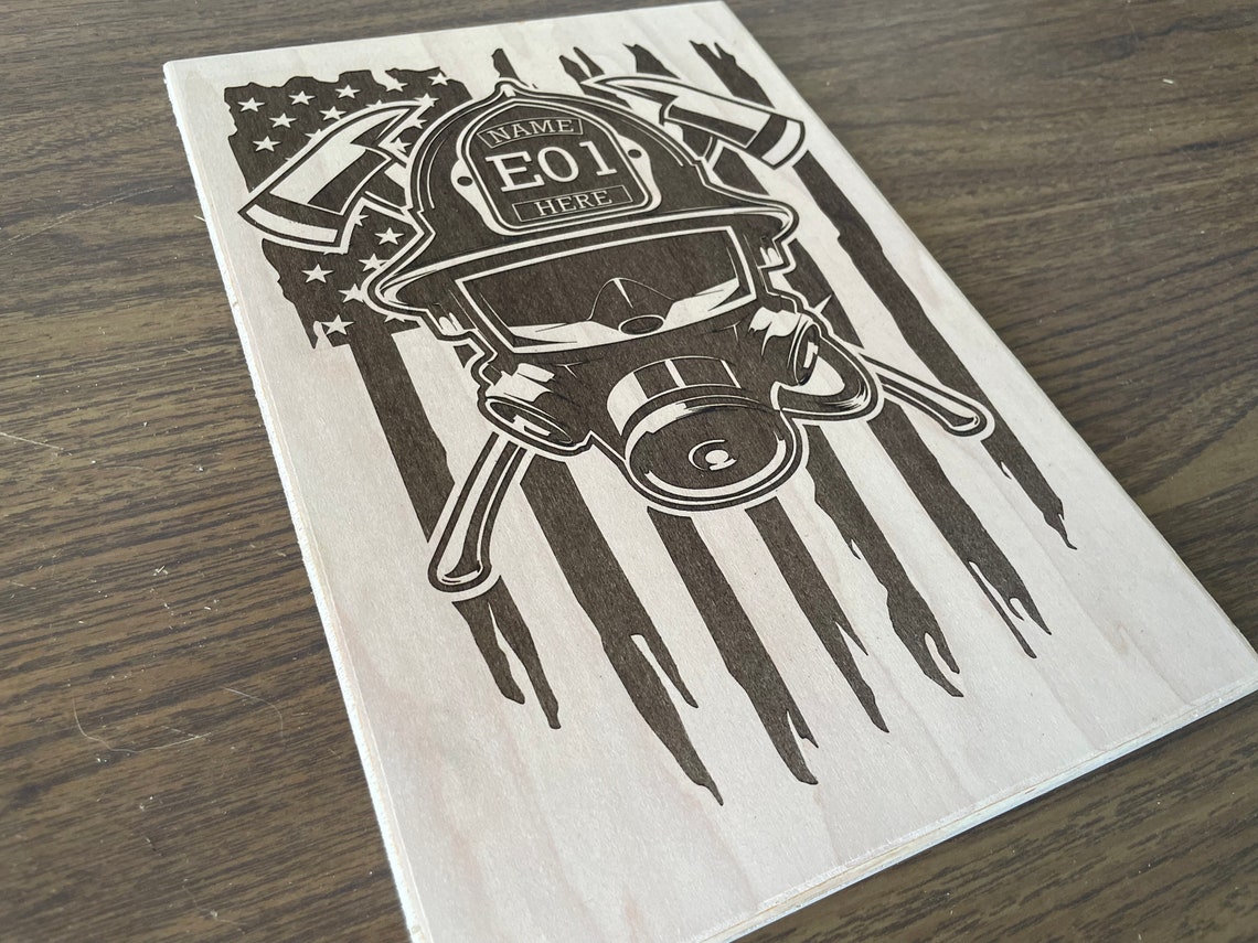 Wood Firefighter Laser Engraved Sign Helmet American Flag - Etsy