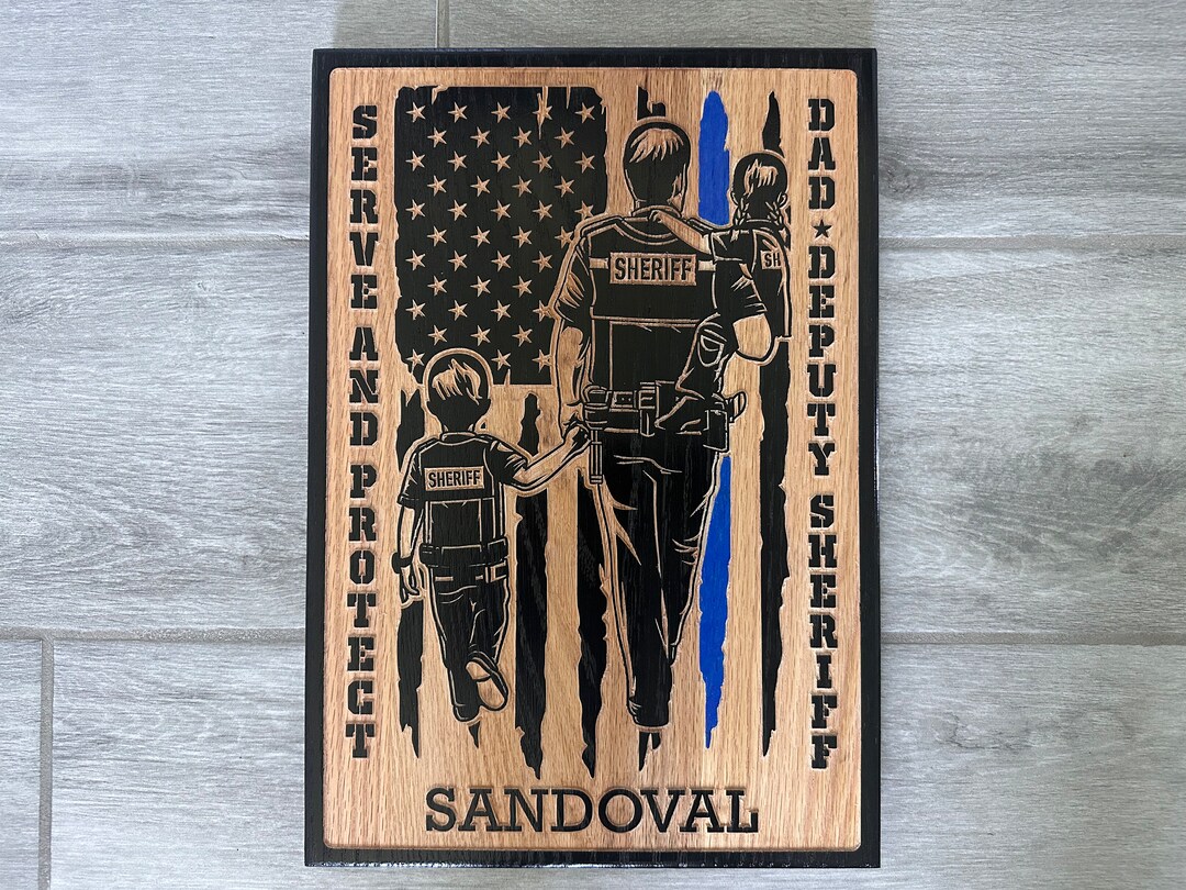 Carved Wood Deputy Sheriff Sign, Dad American Flag Thin Blue Line ...