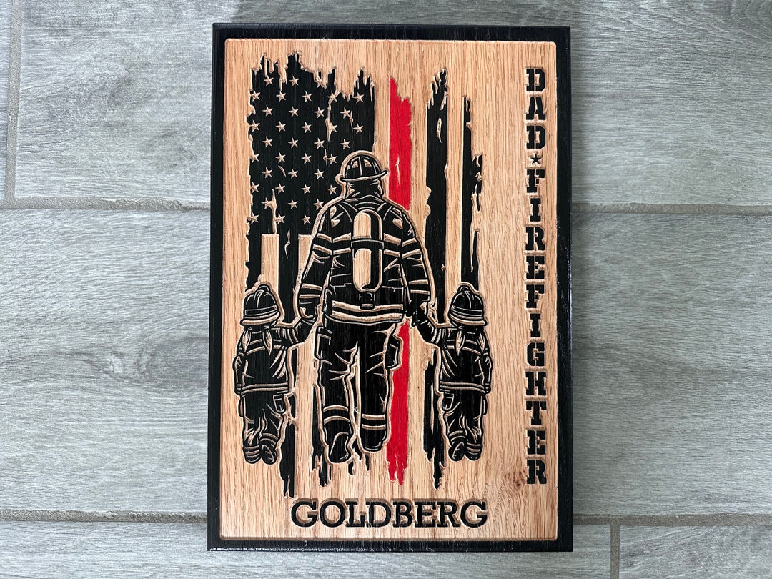 Carved Wood Firefighter Sign, American Flag Thin Red Line, Personalized ...