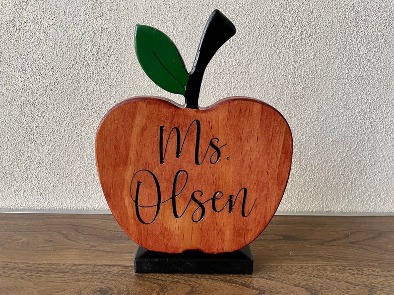 Carved Wood Teacher Apple, Personalized Classroom Gift, Birthday ...