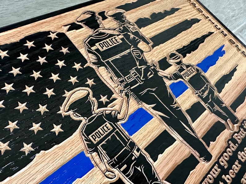 Carved Wood Police Officer Sign, Dad American Flag Thin Blue Line ...