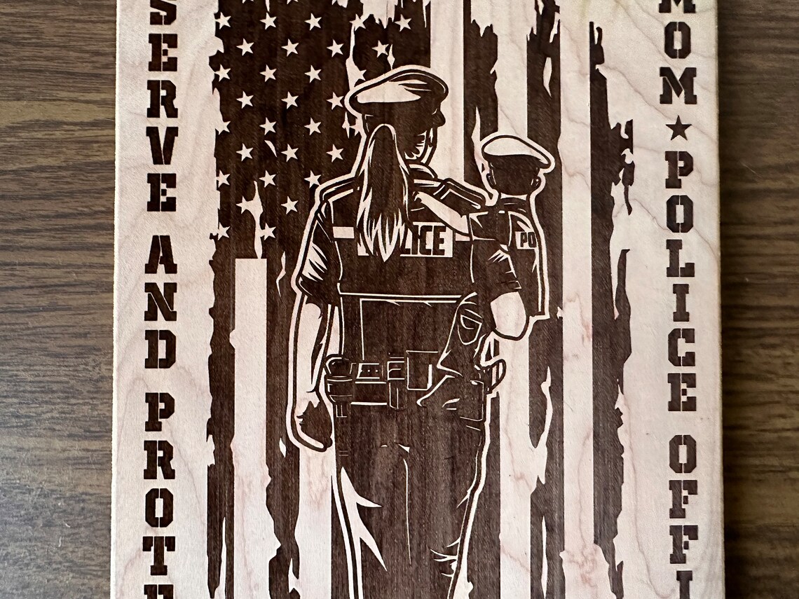 Wood Police Officer Laser Engraved Sign Mom American Flag - Etsy
