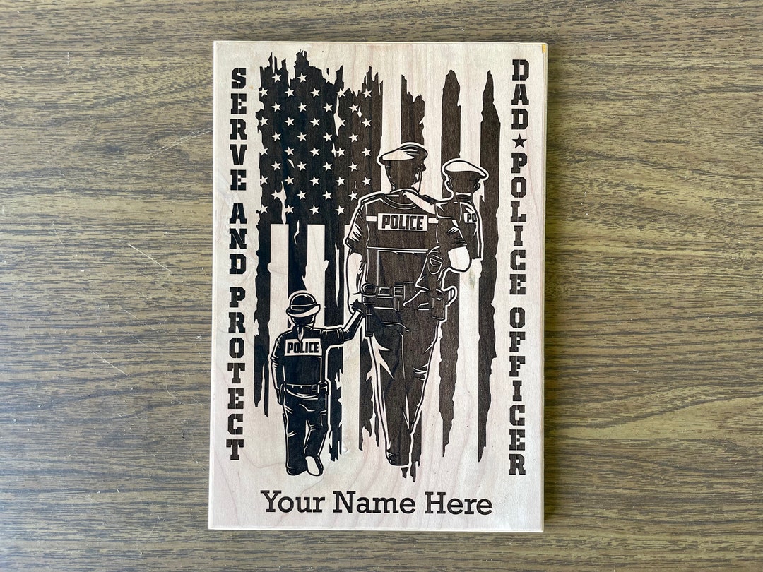 Wood Police Officer Laser Engraved Sign, Dad American Flag Thin Blue ...