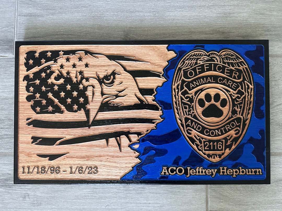 Carved Wood Animal Care and Control Sign, US Eagle Flag Camo Design ...