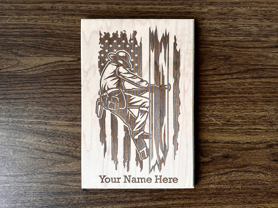 Wood Lineman Laser Engraved Sign, Power Lineman American Flag ...
