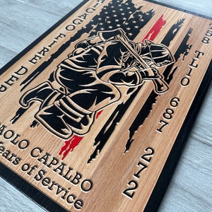 Carved Wood Firefighter Sign, American Flag Thin Red Line, Personalized ...