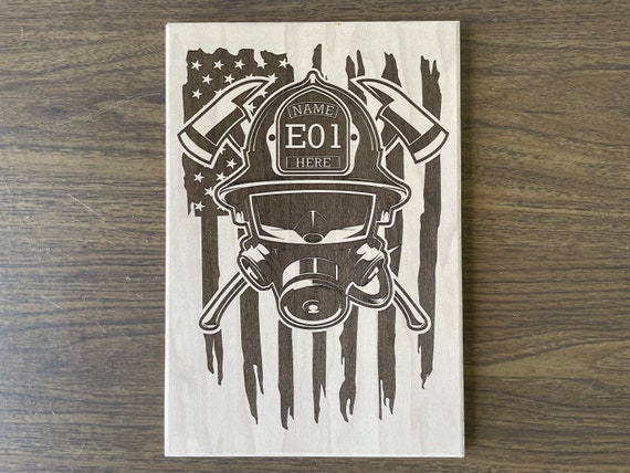 Wood Firefighter Laser Engraved Sign Helmet American Flag - Etsy