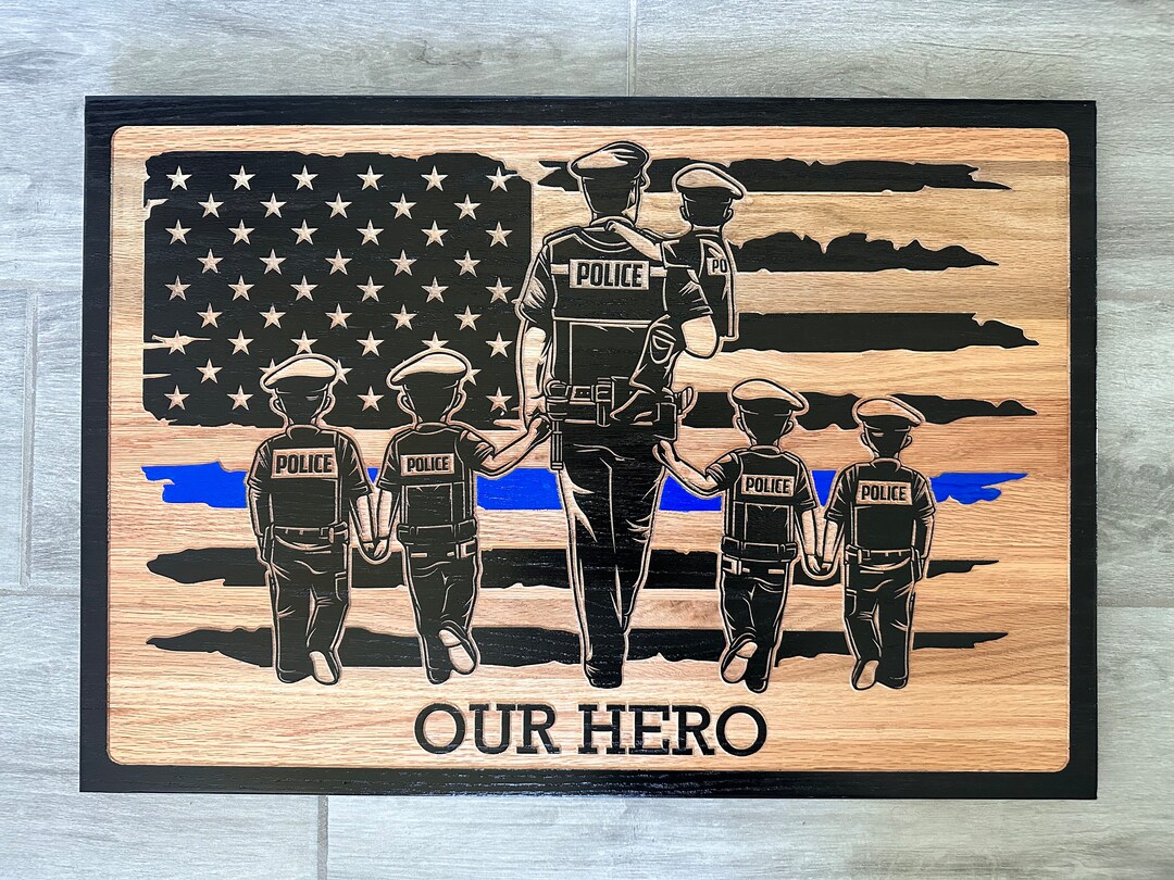 Carved Wood Police Officer Sign, Dad American Flag Thin Blue Line ...