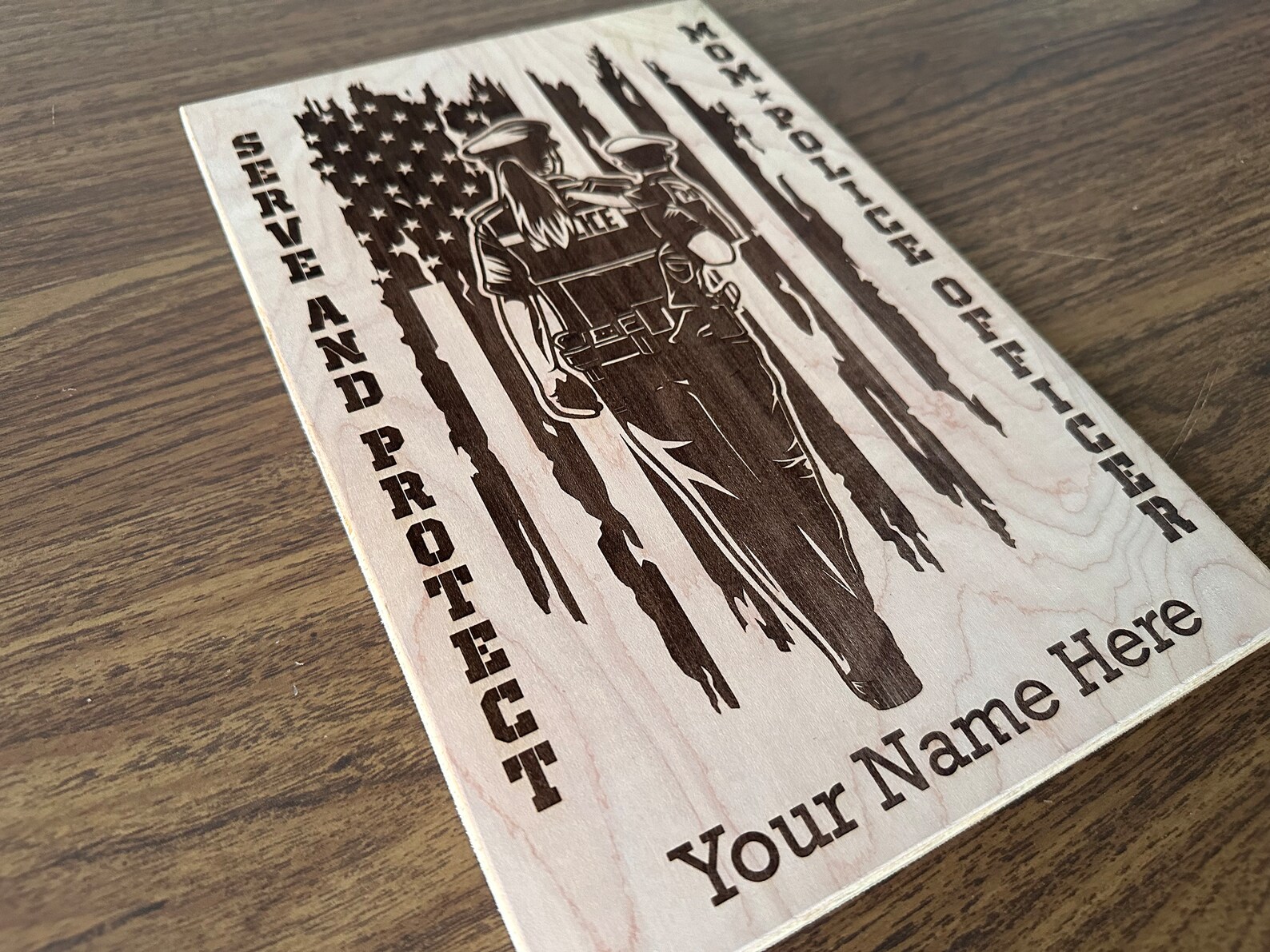 Wood Police Officer Laser Engraved Sign Mom American Flag - Etsy
