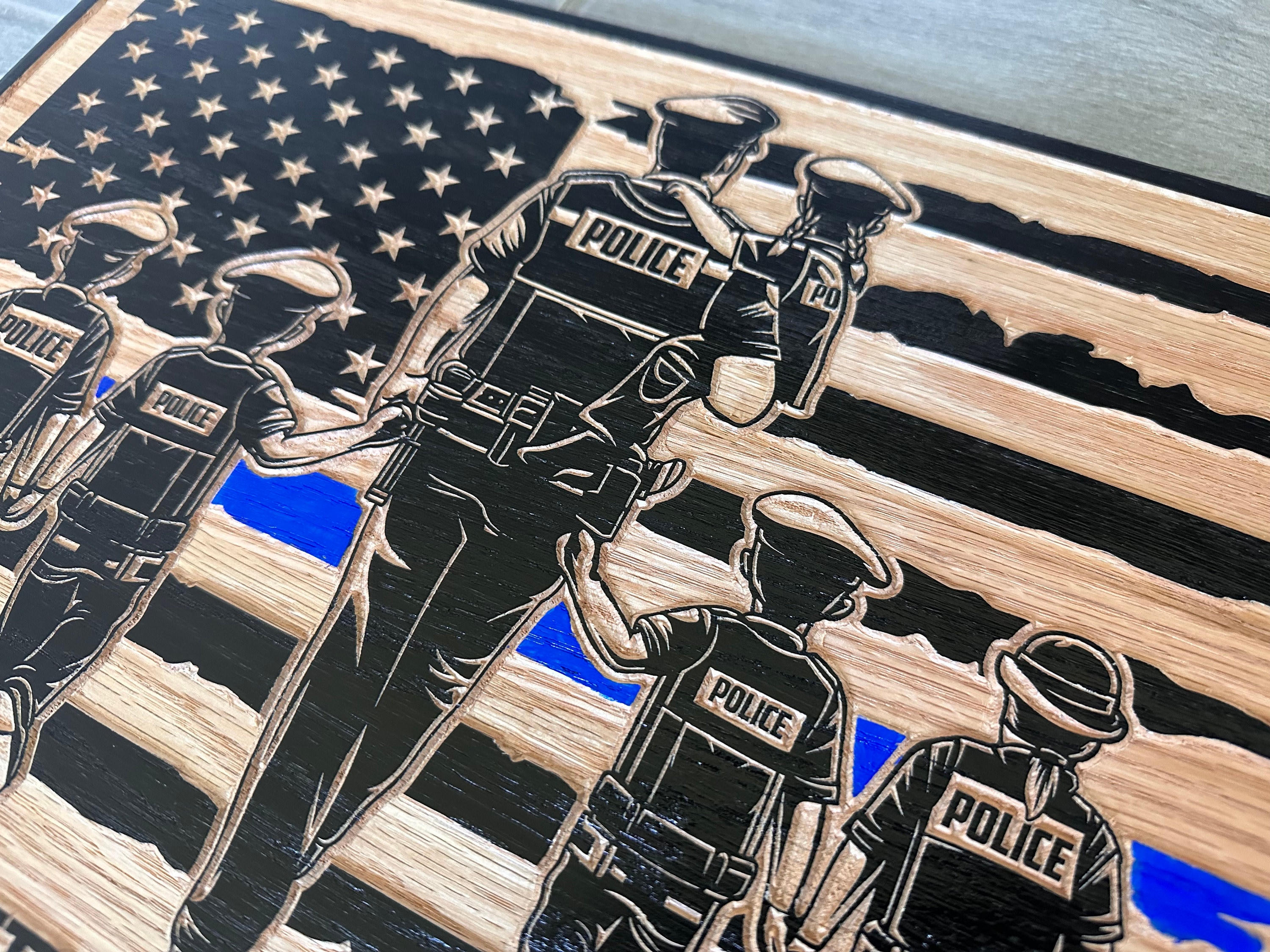 Carved Wood Police Officer Sign, Dad American Flag Thin Blue Line ...