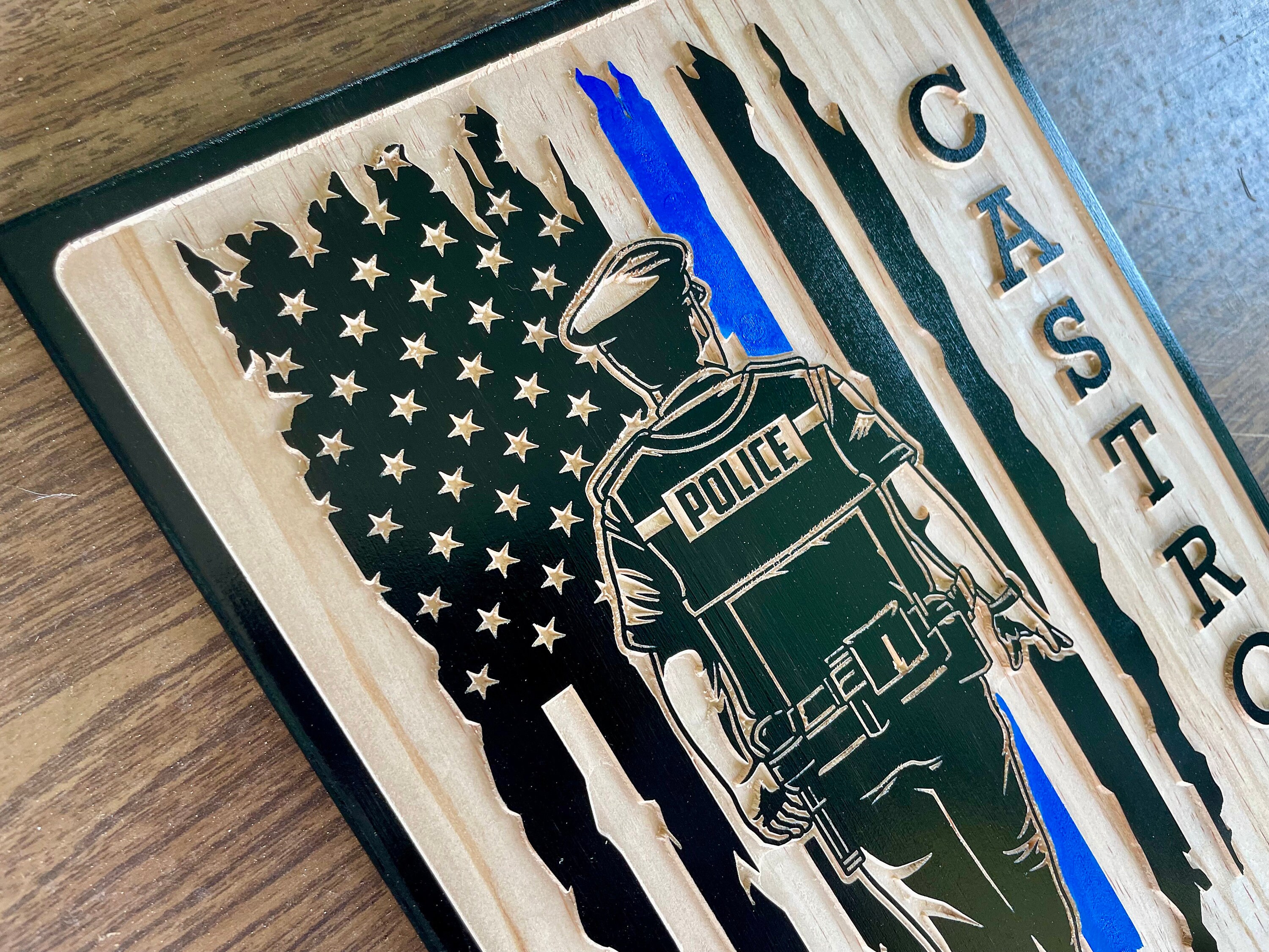Carved Wood Police Officer Sign Male American Flag Thin Blue - Etsy