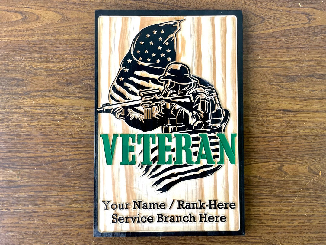 Carved Wood Veteran Sign, American US Flag Thin Green Line ...