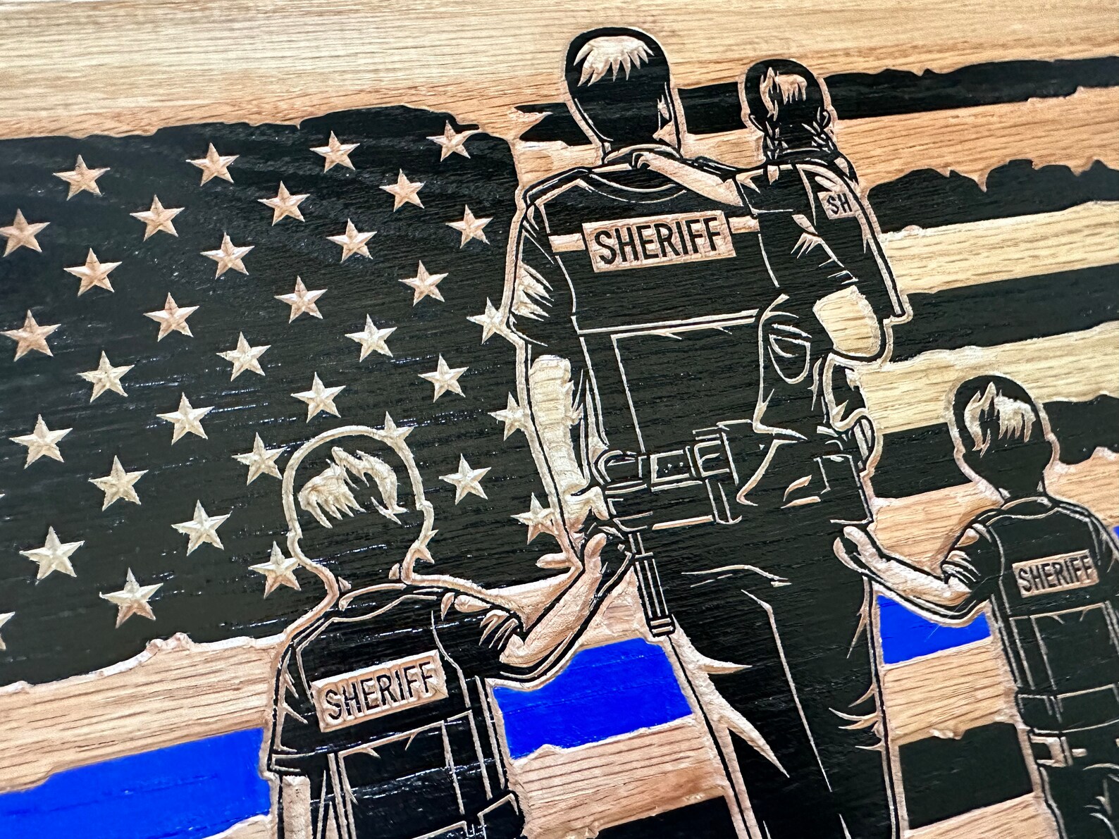 Carved Wood Deputy Sheriff Sign, Dad American Flag Thin Blue Line ...