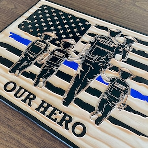 Carved Wood Police Officer Sign, Dad American Flag Thin Blue Line ...